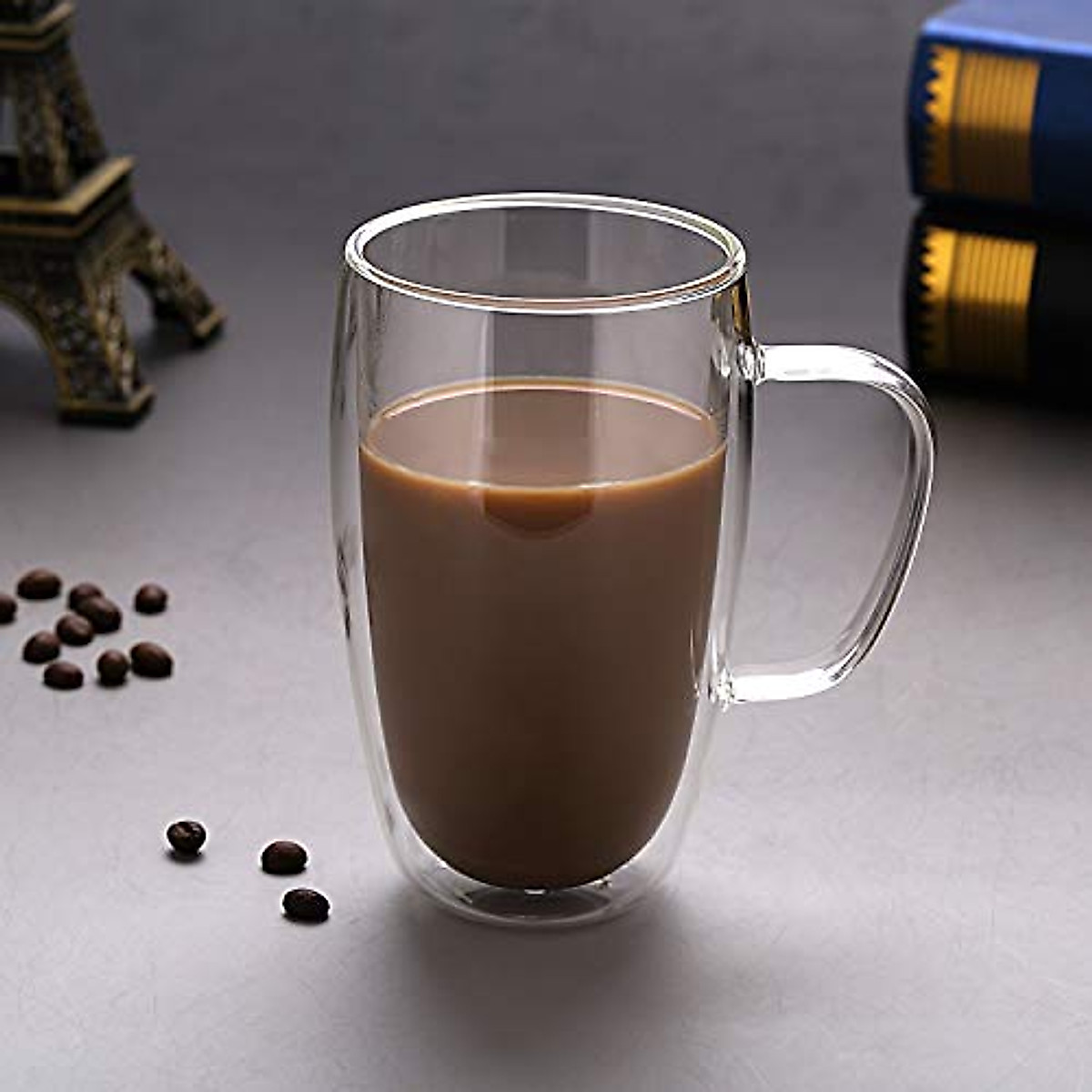 Gmark Large Coffee Mugs Set of 2 (15 oz), Double Wall Tumbler Glass Cup, Insulated Coffee Cups for Tea, Latte, Espresso, Juice, or Water GM2030