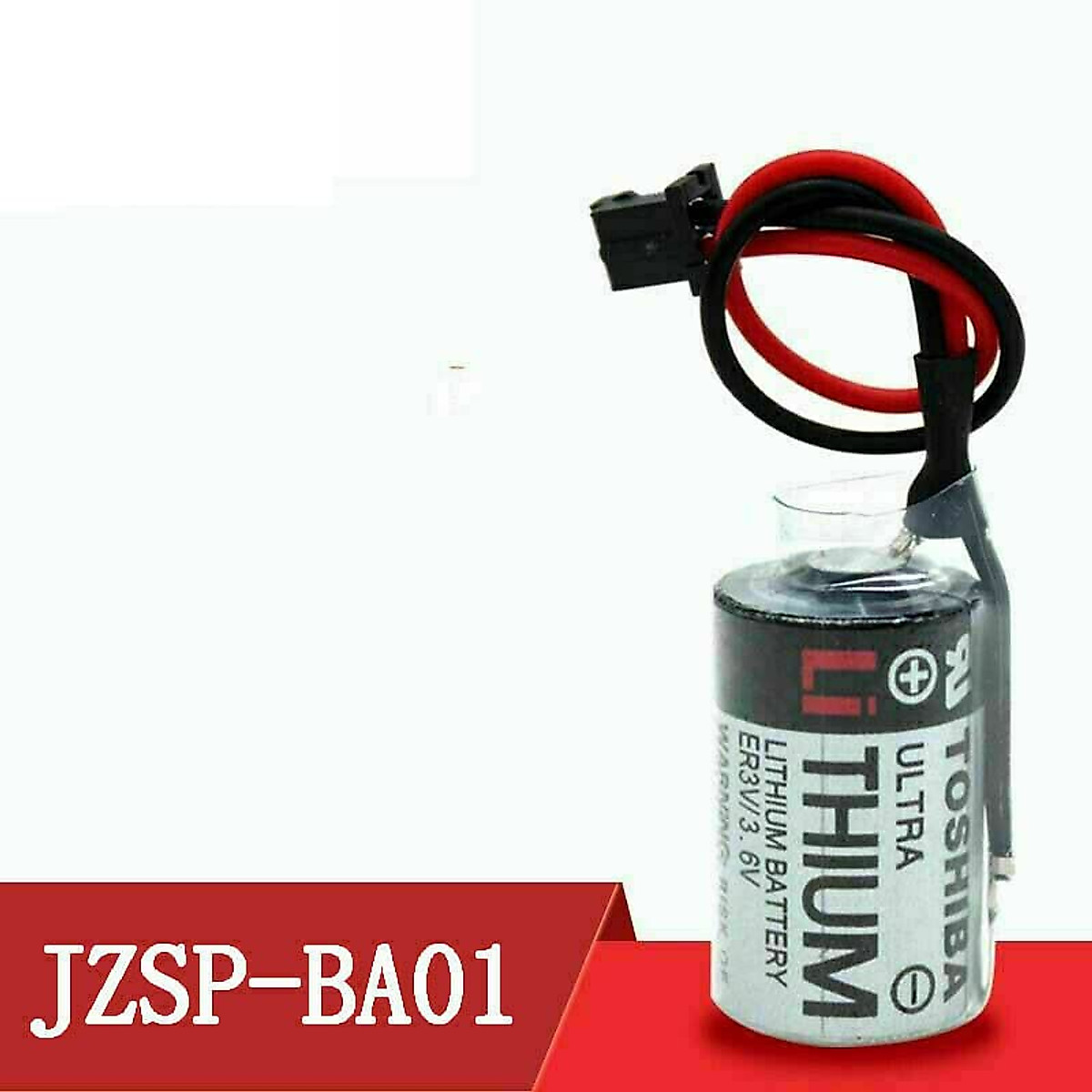 BAOBUTE 2PCS ER3V 3.6V 1000mAh PLC Lithium Battery Compatible for Toshiba JZSP-BA01 146705-1(with Black Connector), 14.5*25mm