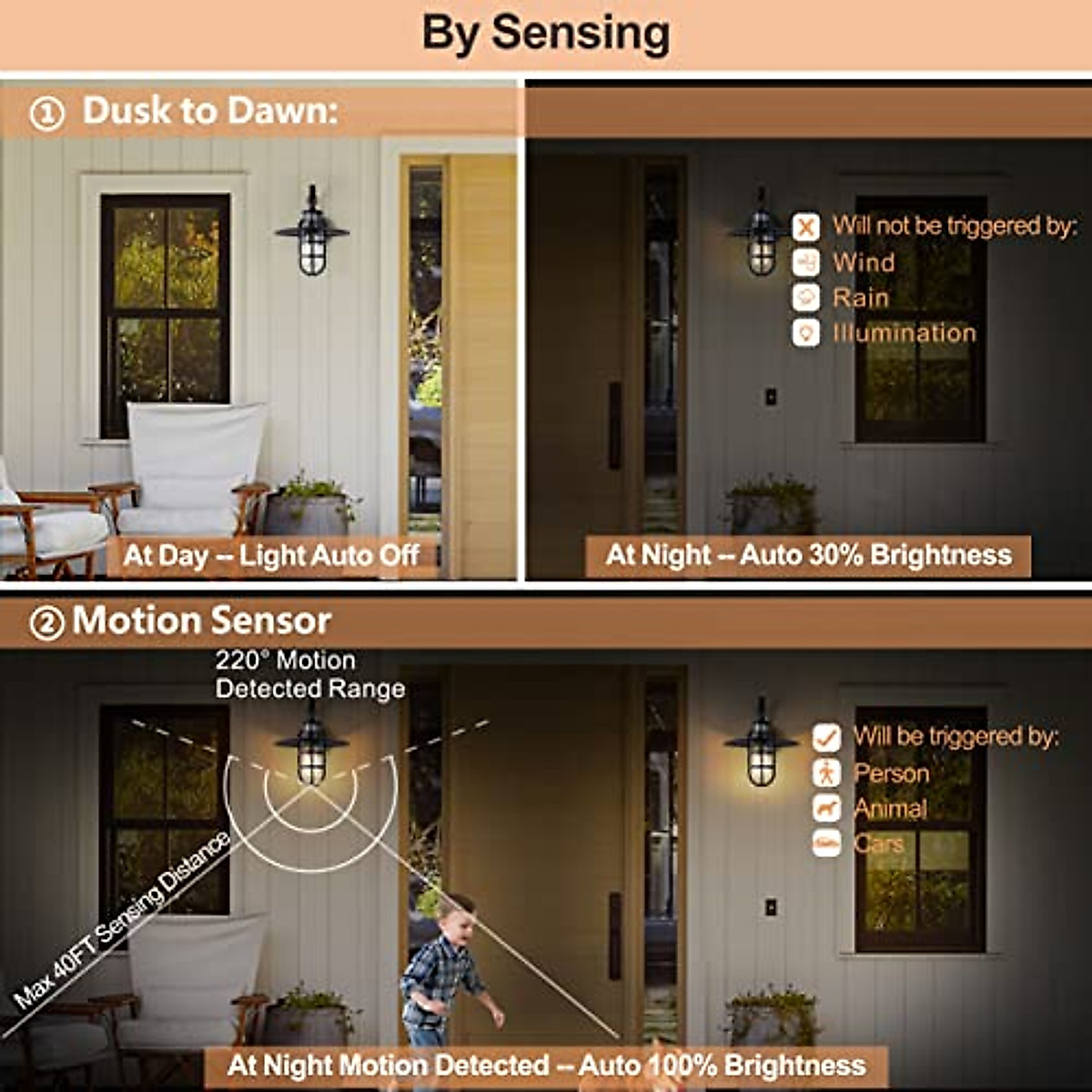 YLHogar Motion Sensor Dusk to Dawn Outdoor Wall Light Fixture Retro Black Wall Sconce,Waterproof Porch Light Wall Mount with Seeded Glass for Entryway Doorway Garden,Exterior E26 Patio Wall Lanterns