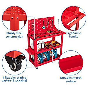 3 Tier Rolling Tool Cart on Wheels,330 LBS Capacity Heavy Duty Metal Utility Cart Wagon,Industrial Commercial Service Tool Cart Storage Organizer for Mechanics, Garage, Warehouse & Repair Shop