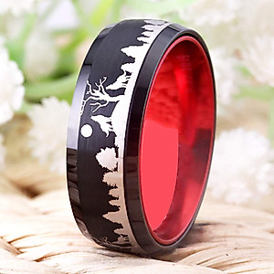 Howling Wolf Wolves Landscape Scene Tungsten Ring 8MM Width Matte Finished Beveled Edges Wedding Band -Free Customer Engraving (9.5)