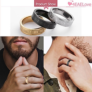 4EAELove Custom Roman Numeral Ring for Men Text Engraved Personalized Graduation for Women Men Thumb Stainless Steel 6mm Black Silver Gold