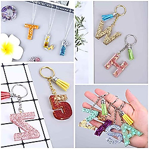 Thrilez Alphabet Resin Molds Kit with Alphabet Silicone Molds, Epoxy Resin, Mica Powder, Glitter, Foil Flakes, Tassels, Keychains, Jump Rings and Pin Vis for Resin Keychain Making