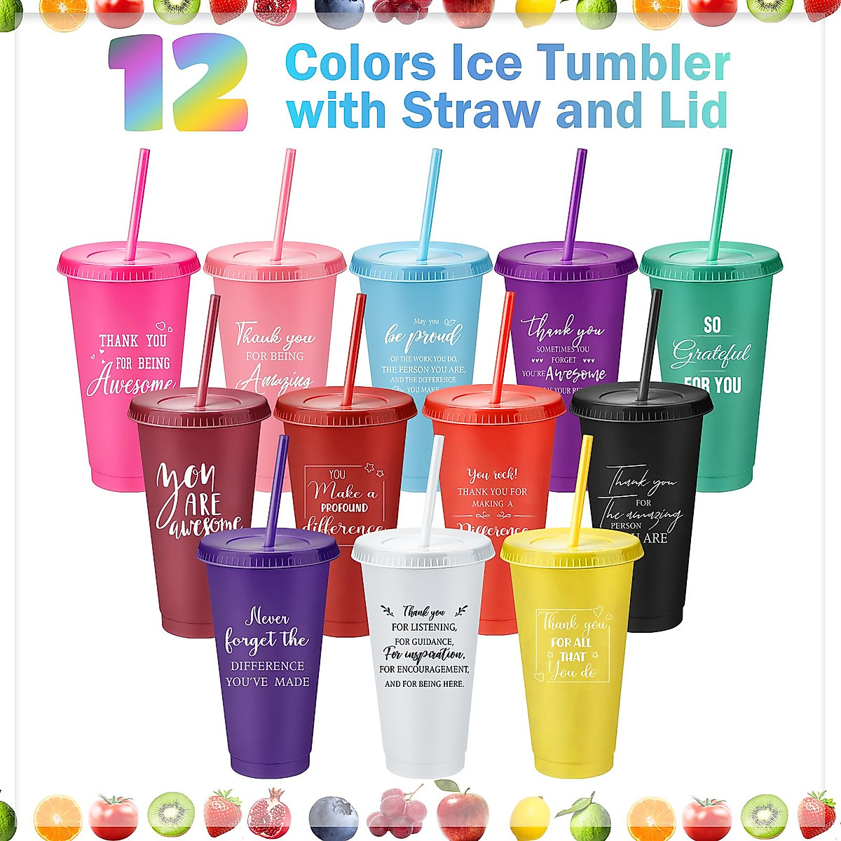 Bokon 30 Pcs Employee Appreciation Gifts 24oz Plastic Cups with Lids and Straws Thank You Gifts for Staff Coworker Reusable Tumblers Thank You Cups for Teacher Nurse(Appreciation)