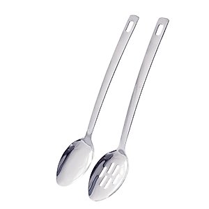 XIAOXGXF 14.5 INCHES Long Handle Stainless Steel Serving Spoon Slotted Spoons Cooking Spoon Kitchen Spoon(Set of 2)