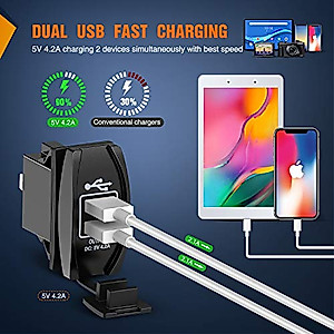 Nilight Dual USB Charger 4.2A Rocker Switch Style USB Charger 12V/24V Fast Charge Socket Waterproof Quick Charger for Cars Boats Trucks RVs,2 Years Warranty