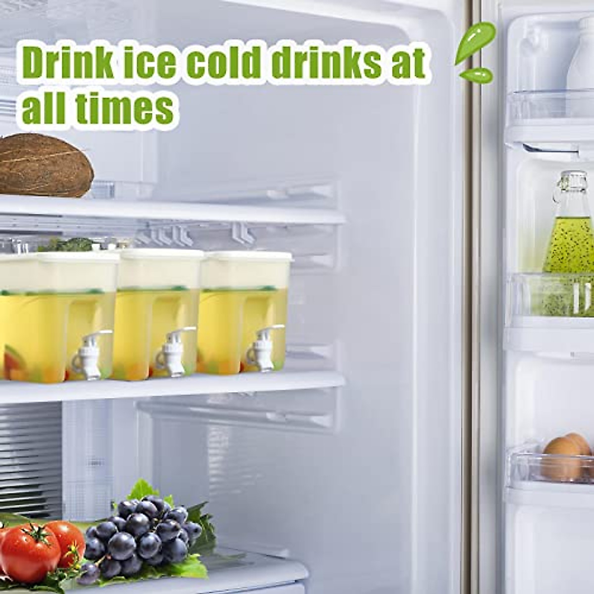 Mimorou Drink Fridge Dispenser with Spigot, Plastic Beverage Dispensers for Parties Stand and Daily Use, Ice Juice Milk Tea Clear Container with Lid