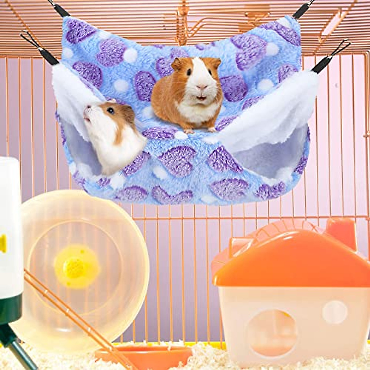 Boao 2 Pcs Guinea Pig Rat Hammock Hamster Hanging Hammock/ Accessories for Small Animals Chinchilla Parrot Sugar Glider Ferret (Purple, Coffee Color, Heart Pattern)