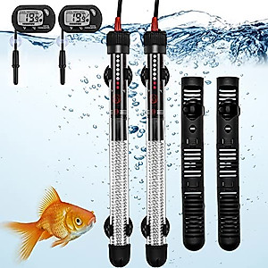 2 Pack 300W Submersible Aquarium Heater, Adjustable Temperature Fish Tank Heater with Thermometer, Protective Case and Suction Cup for 40-90 Gallon Saltwater Freshwater Fish Tank, Turtle Tank