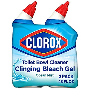 Clorox Toilet Bowl Cleaner, Clinging Bleach Gel, Ocean Mist - 24 Ounces, Pack of 2