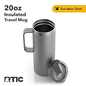 RTIC 20 oz Coffee Travel Mug with Lid and Handle, Stainless Steel Vacuum-Insulated Mugs, Leak, Spill Proof, Hot Beverage and Cold, Portable Thermal Tumbler Cup for Car, Camping, Graphite