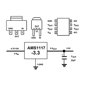 20 Pieces 3 Pins AMS1117-3.3 DC 4.75V-12V to 3.3V Voltage Regulator Down Power Supply Buck 800mA Module