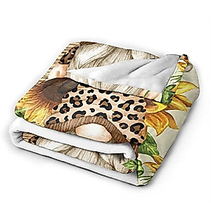 tiosggd Sunflower Gnomes Throw Blanket Leopard Cute Gnomes Blanket Fall Harvest Blankets Bed Quilt Throw for Couch Sofa Flannel Plush Super Soft Blanket 60''x50''