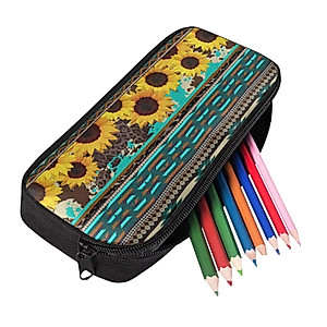GIFTPUZZ Turquoise Aztec Horse Pencil Case Large Capacity Pencil Bag Makeup Pen Pouch Durable Students Stationery Storage Bag