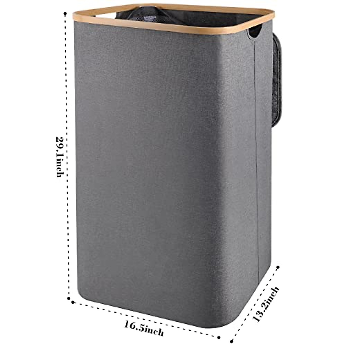 Large Laundry Basket with Lid - Collapsible Laundry Basket with Bamboo Handles, 100L Laundry Hamper for Clothes and Toys Storage, Hampers for Laundry with Inner Bag for Bathroom, Bedroom Grey