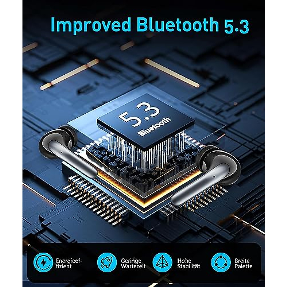 Vtkp Bluetooth Headphones True Wireless Earbuds 60H Playback LED Power Display Earphones with Wireless Charging Case IPX7 Waterproof in-Ear Earbuds with Mic for TV Smart Phone Computer Laptop Sports