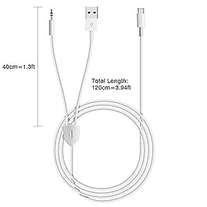 Azddur USB C to Aux Cable, 2 in 1 USB C to 3.5mm Car Aux Headphone Jack Cable and USB C Charging Cable Compatible with Google Pixel 4/4XL/3/3XL, Samsung Galaxy S20/S20+/Note 10/10+ and More (White)