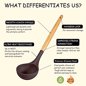 Kinfayv Silicone Cooking Utensils Kitchen Utensil Set, 21 PCS Wooden Handle Nontoxic BPA Free Silicone Spoon Spatula Turner Tongs Kitchen Gadgets Utensil Set for Nonstick Cookware with Holder (Coffee)