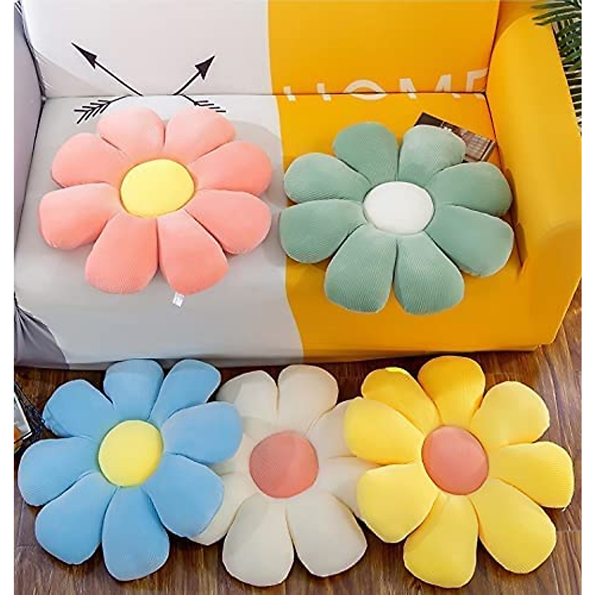 Suriana Flower-Shaped Floor Pillow Chair Back Cushion Office Sedentary Tatami Car Butt Cushion Yellow 40CM