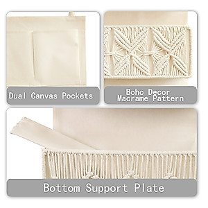 FEILANDUO Over The Door Organizer Boho Macrame Closet Organizers and Storage with 3 Large Woven Pockets Behind Door Organizer for Nursery, Pantry, Bathroom, Bedroom, Dorm (Ivory)