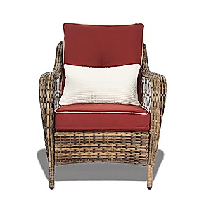 N&V Outdoor Chairs Set Bistro Set 3 Pieces Patio Conversation Set Furniture Set for Balcony Rattan Chairs and Table with Cushions Beige Red Green (RED)