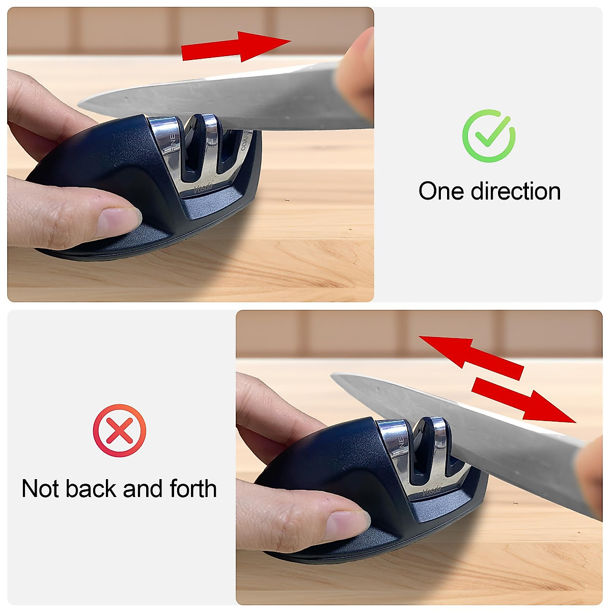 Vosda Knife Sharpener, 2-Stage Coarse & Fine Kitchen Knife Sharpener Tool, Black Afilador De Cuchillos, Scissor Pocket Knife Straight Knives Professional Sharpening Tool, Non-Slip Base