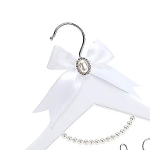 HUIDIAN White Solid Wood Bridal Dress Hanger with Bridal Wire Lettering for Bridal Wedding Party Gift (White Hanger Silver Thread and Pearl Chain)