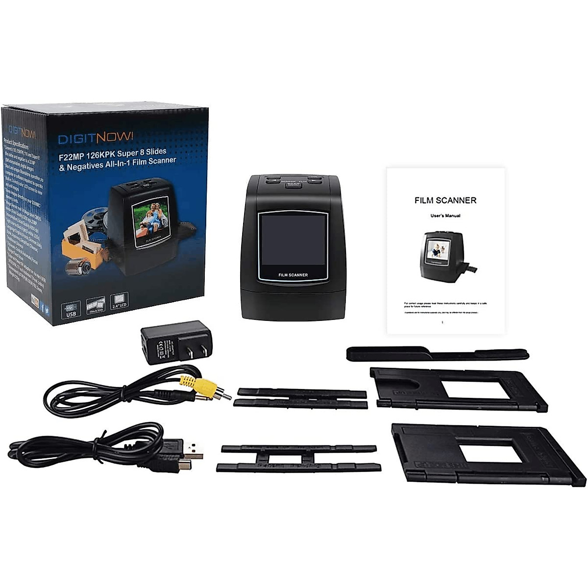 KEDOK Film & Slide Scanner with 22MP Converts 35mm/126/135/110/Super 8 Films, Slides & Negatives into Digital Images, 2.4" LCD Screen, Built-in 128MB Memory– Easy Load Film Adapters