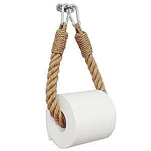 Funerom Metal Joint Hemp Rope Vintage Design Toilet Paper Roll Holder - Wall Mounted Toilet Tissue Holder - with Screws