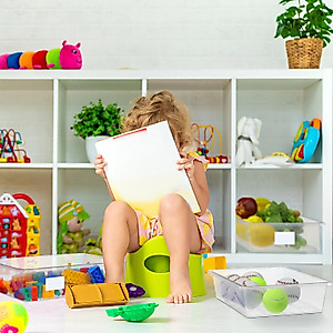 Hoolerry 24 Pcs Plastic Cubby Storage Bins Classroom Cubby Organization with Self Adhesive Labels Bin Small Stackable Storage Containers Toy Book Storage Box for School(Clear, 14 x 10 x 3 Inch)