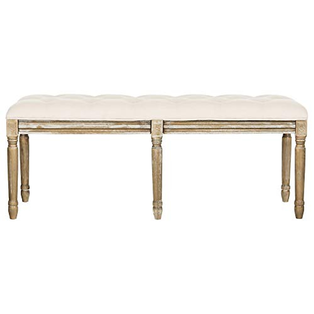 Safavieh Home Collection Rocha French Brasserie Tufted Beige and Rustic Oak 19-inch Wood Bench