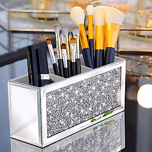 XIHACTY Mirror Hair Dryer Holder. Crystal Crush Diamond Hair Tool Organizer Wall Mount. Silver Bathroom Cabinet Tray for Blow Dryers, Hairdryer Straightener, Brushes and Combs.(10.5”x4”x5”)