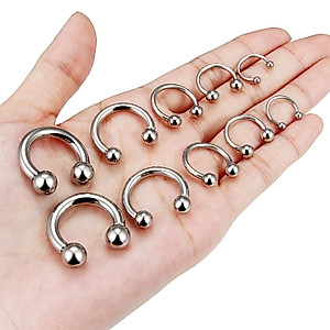 Ocptiy 6G 8G 12G 14G 16G Ear Earrings Gauges Septum Nose Plugs Tunnels Stretching Kit Surgical Stainless Steel Large Big Wide Septum Eyebrow Lip Belly Ring Cartilage Helix Tragus Earring Piercing Kit