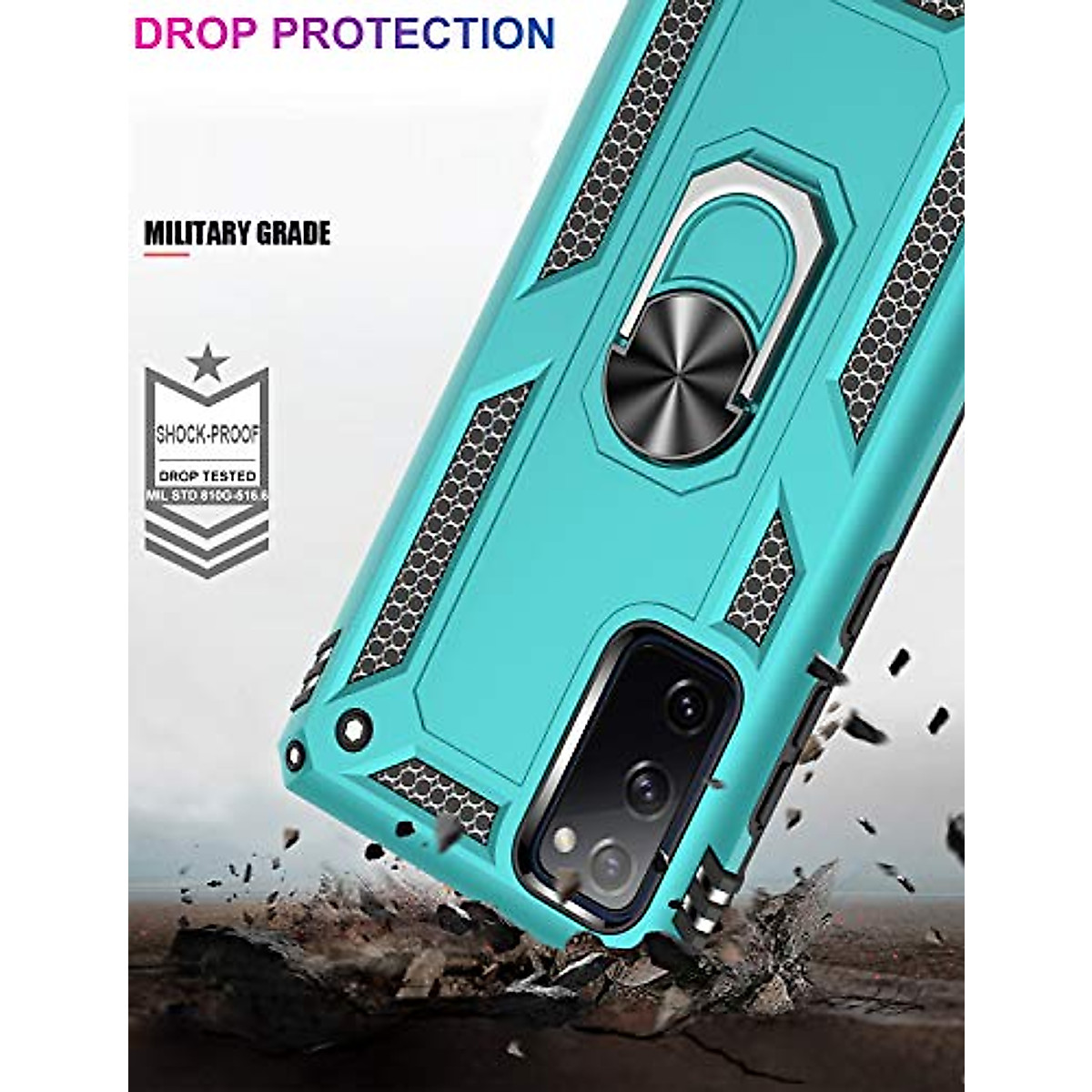 LUMARKE Galaxy S20 FE Case,Pass 16ft. Drop Tested Military Grade Cover with Magnetic Ring Kickstand Compatible with Car Mount Holder,Protective Phone Case for Samsung Galaxy S20 FE Teal
