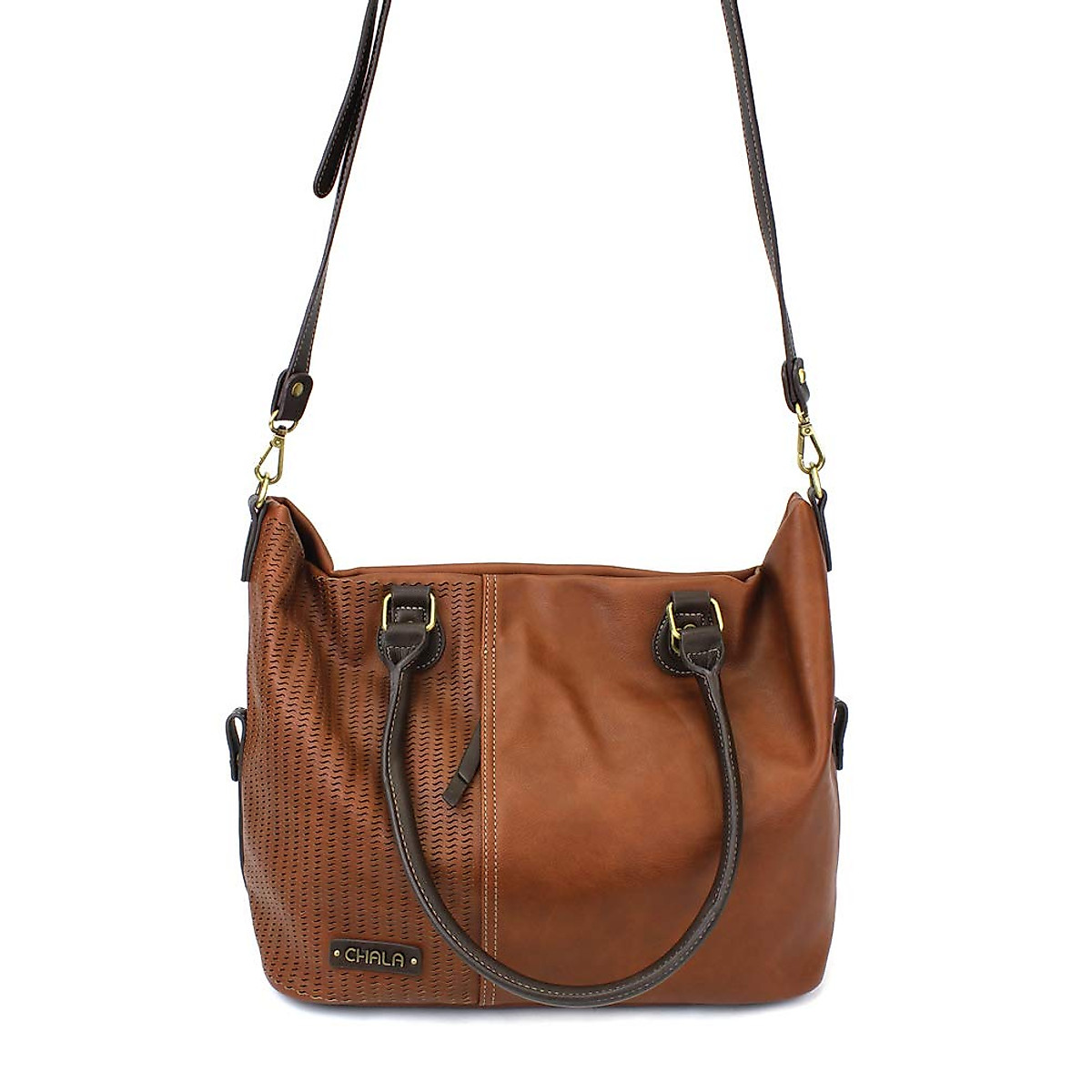 CHALA Laser Cut Crossbody Shoulder bag Tote Bag Faux Leather Brown