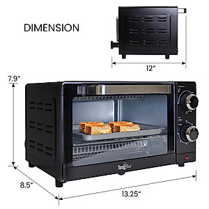 Total Chef 4-Slice Toaster Oven, 1000W, Black Compact Countertop Oven with Natural Convection, Temperature Control Dial, 30 Minute Timer, Bake, Toast, Roast, Includes Baking Pan and Toasting Rack