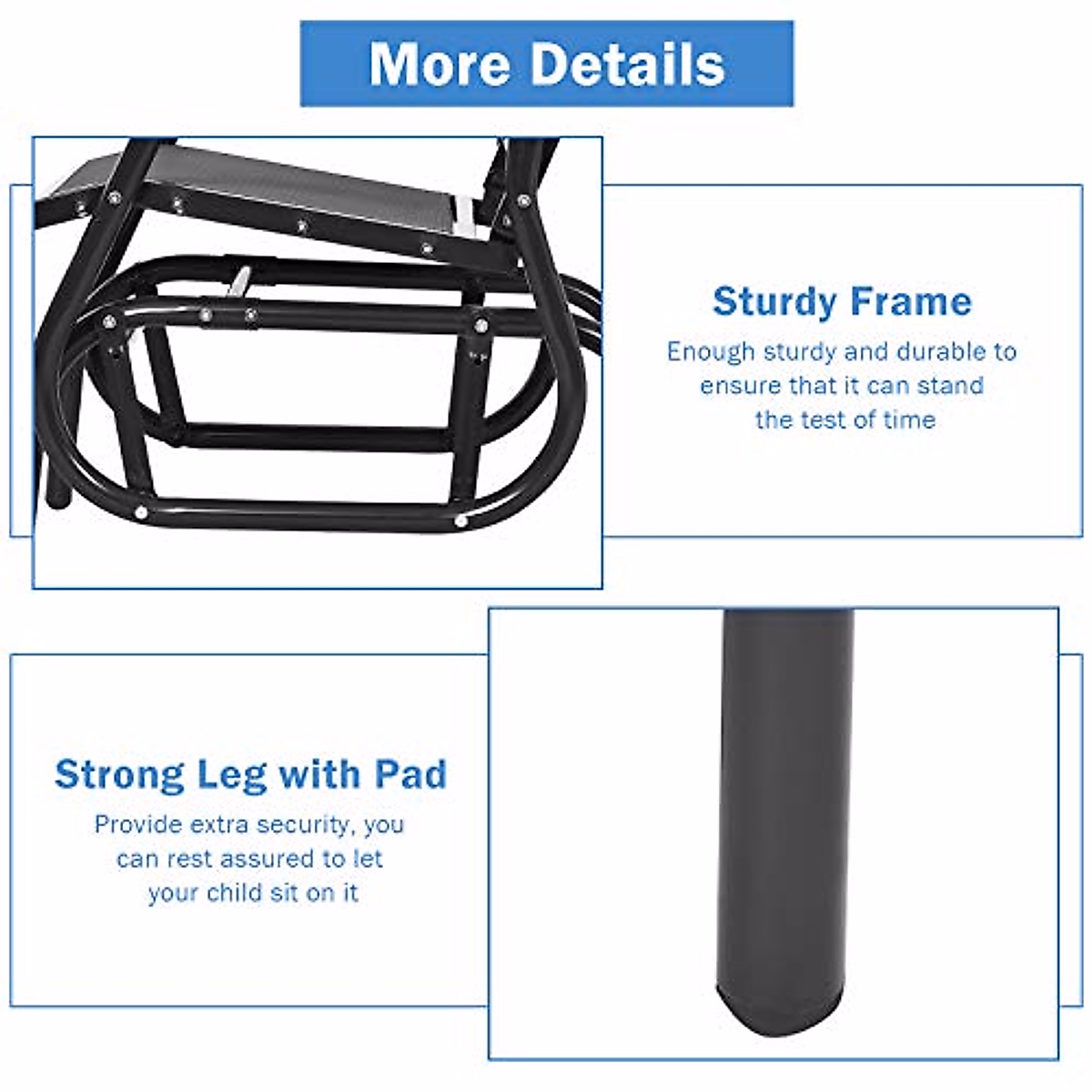 JIMUOO Outdoor Glider Chair with Metal Frame, Outside Swing Rocking Lounge Chair with Breathable Fabric, Patio Single Gliding Rocking Seating for Porch, Backyard, Garden, Poolside, Gray