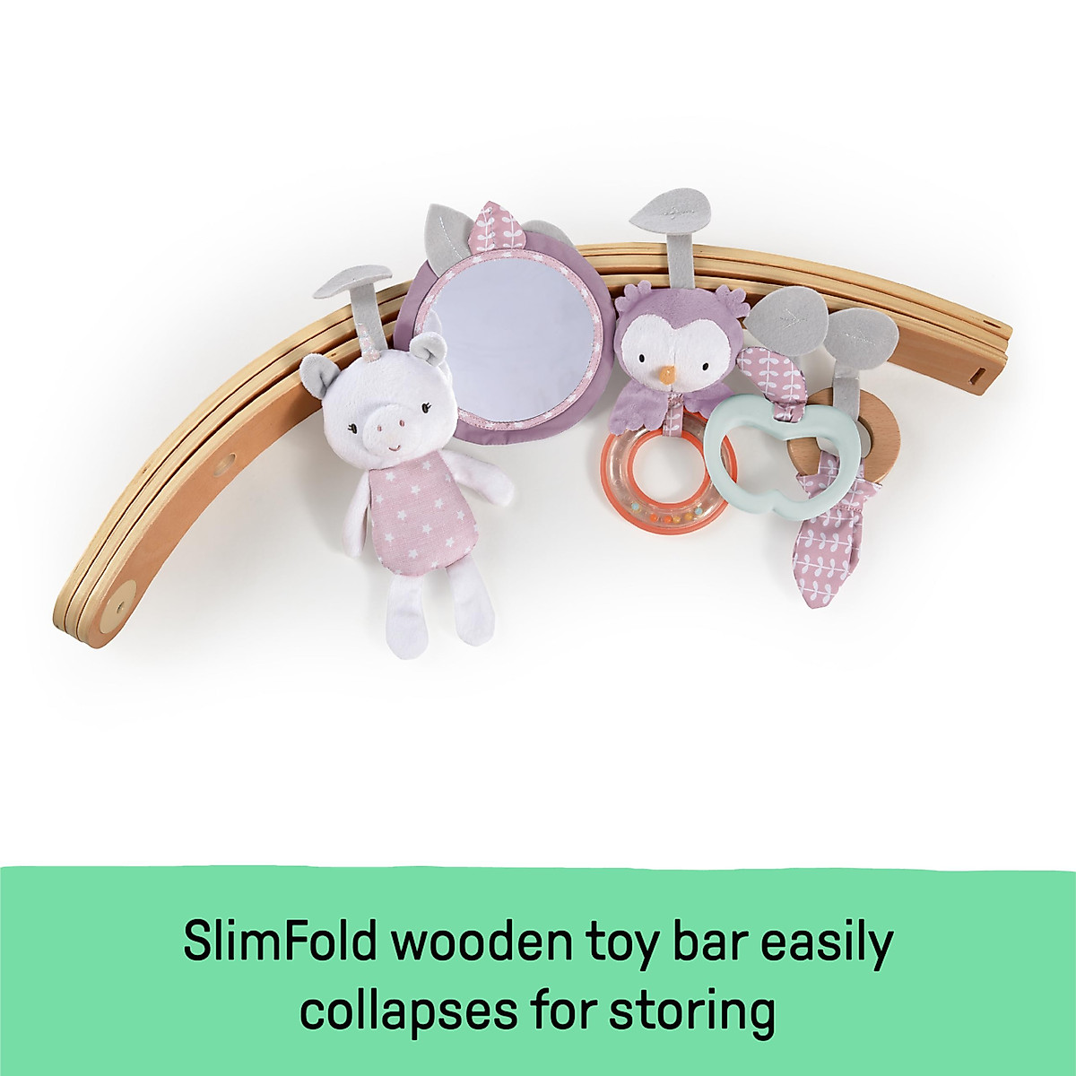 Ingenuity Cozy Spot Reversible Duvet Activity Gym & Play Mat with Wooden-Toy-bar - Calla (Pink), Newborn and up