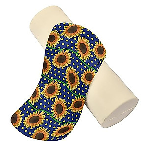 Vnurnrn Blue Floral Sunflowers Neck Support Pillow Round Neck Roll Bolster Cylinder Pillow Cervical Pillows Round Neck Pillow for Leg Knee Back Head Support for Work Men Women Bed