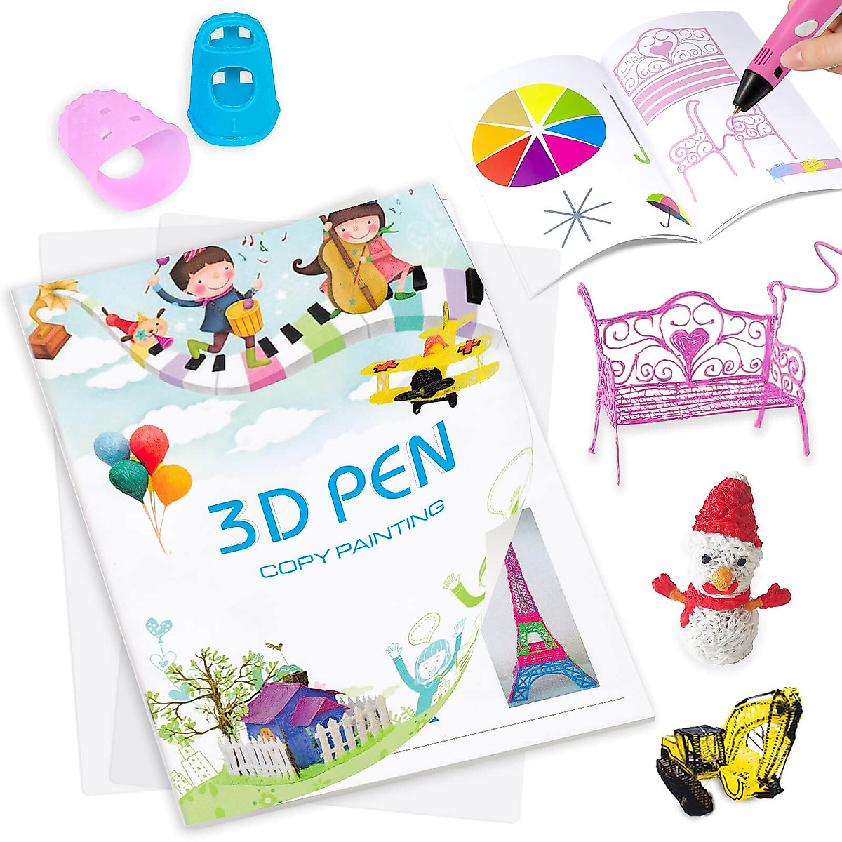 3D Pen Printing Drawing Book, Reusable Colored 40 Pattern Thick Paper Templates with Two Clear Plate, 3D Painting Graffiti Stencils for Kids DIY Gifts, Vomika (Good Time)