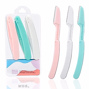 Dermaplane Razor, Folding Eyebrow Razor with Micro-Guard Blade, Face Razor for Women, Face Shaver, Multipurpose Dermaplaning Tool for Exfoliating, Touch-Up, Facial Hair Removal, Dermaplaning Razor, Multicolor, 3 Count