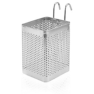 Stainless Steel Utensil Holder for Kitchen Counter - Perforated Kitchen Utensil Holder for Countertop Chopstick Spoon Spatula Holder Dryer Rack with Hooks - Utensil Caddy for Cooking Utensils Holder