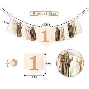 Boho 1st high chair banner - Wood Bead Tassel Garland,Boho birthday decor,Yarn tassel garland,Cake Smash Backdrop Banner,Birthday High Chair Yarn Tassel Banner,Girl's boho birthday,Baby Nursery Decor