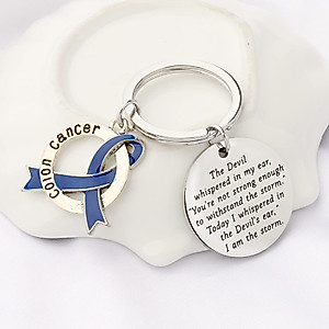 FUSTMW Colon Cancer Awareness Gifts Colon Cancer Gifts Keychain Colon Cancer Ribbon Survivors Support Gifts Fight Cancer Gifts I am The Storm (silver)