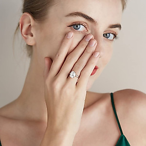 LANE WOODS 3 Carats Size 7.5 18K White Gold Plated 925 Sterling Silver Big Oval Cut Solitaire Created Diamond Moissanite Engagement Rings Wedding Bands Women - Promise Rings for Her