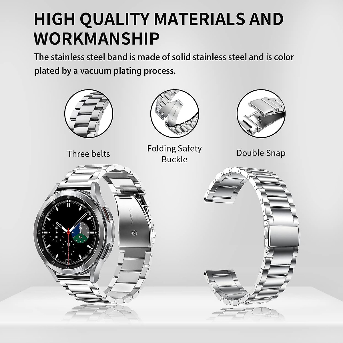 Compatible with Samsung Galaxy Watch 7 6 5 4 FE Band Pro Classic Active 2 40mm 44mm 43mm 47mm 45mm 42mm 46mm 20mm Galaxy Watch 3 Band 41mm Men Women Metal Elegant Casual Business Stainless Steel