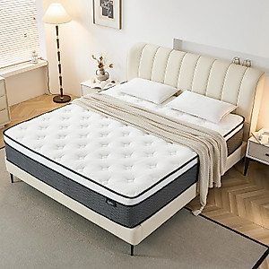 King Size Mattress, 14 Inch King Mattress in a Box, Hybrid Mattress with Gel Memory Foam, Pocket Springs Mattress for Motion Isolation, Pressure Relief, Firm
