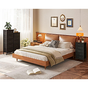 Casaottima Dresser for Bedroom with 5 Drawers, Small Dresser Chest of Drawers Fabric Dresser with Sturdy Steel Frame, Black