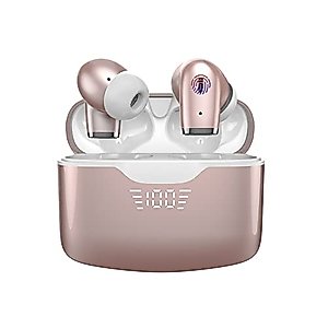 TSKIS True Wireless Earbuds Bluetooth Headphones with Noise Cancelling Mic 48Hrs Playtime LED Display IPX7 Waterproof Ear Buds for Android/iOS (Rose Gold)