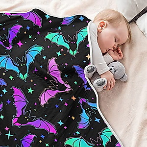 Bats Stars Unisex Fluffy Baby Blanket for Crib Toddler Blanket for Daycare with Thick and Soft Material Security Blanket for Stroller Gift Travel Decorative